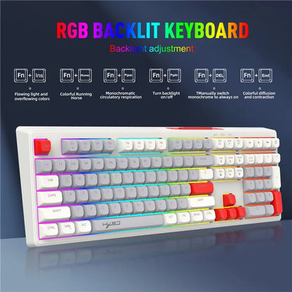 HXSJ V300 Mechanical Gaming Keyboard 108 Keys RGB Streamer Adjustable ...