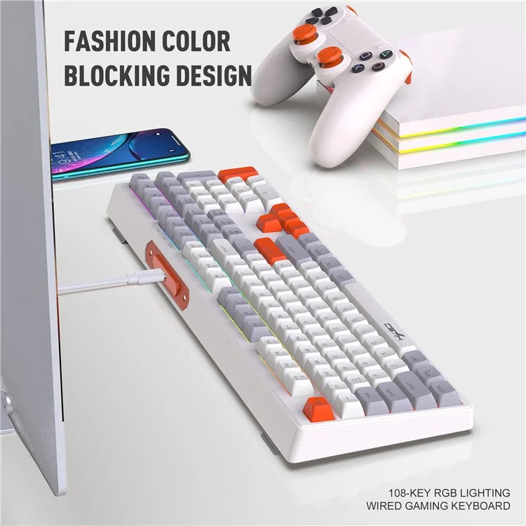 HXSJ V300 Mechanical Gaming Keyboard 108 Keys RGB Streamer Adjustable ...